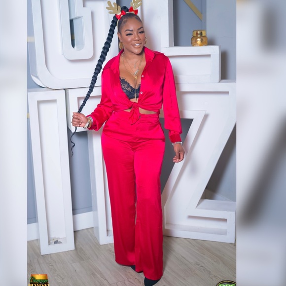Pants & Jumpsuits | Sexy Red Satin Baddie Set | Poshmark